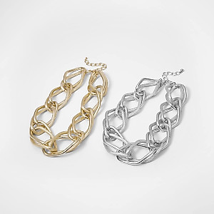 Jumwrit Chunky Choker Necklace Statement Thick Necklace Cute Big Chain Necklace Costume Accessory for Women Girls (Gold)