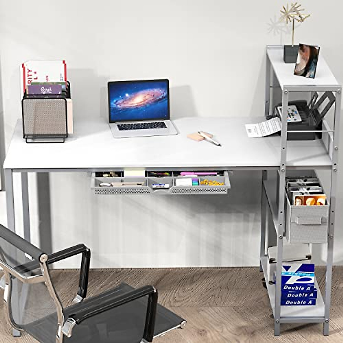 SHW 46-Inch Mission Desk with Side Shelf, White