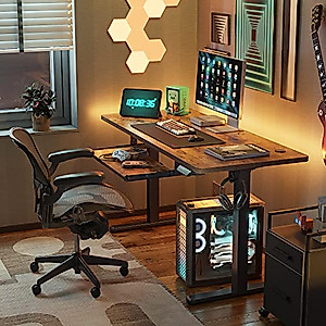 FEZIBO Standing Desk with Keyboard Tray, 55 × 24 Inches Electric Height Adjustable Desk, Sit Stand Up Desk, Computer Office Desk, Rustic Brown