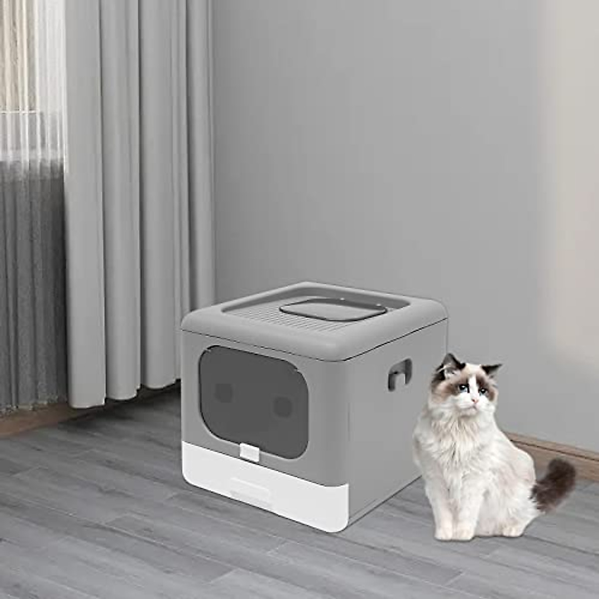 Cat Litter Box Fully Enclosed and Foldable,Top Entry Litter Box Storage and Deodorization Design Easy to Clean Covered Litter Box,Comes a Cat Shovel Comes a Cat Rubbing Device Families Cat Houses
