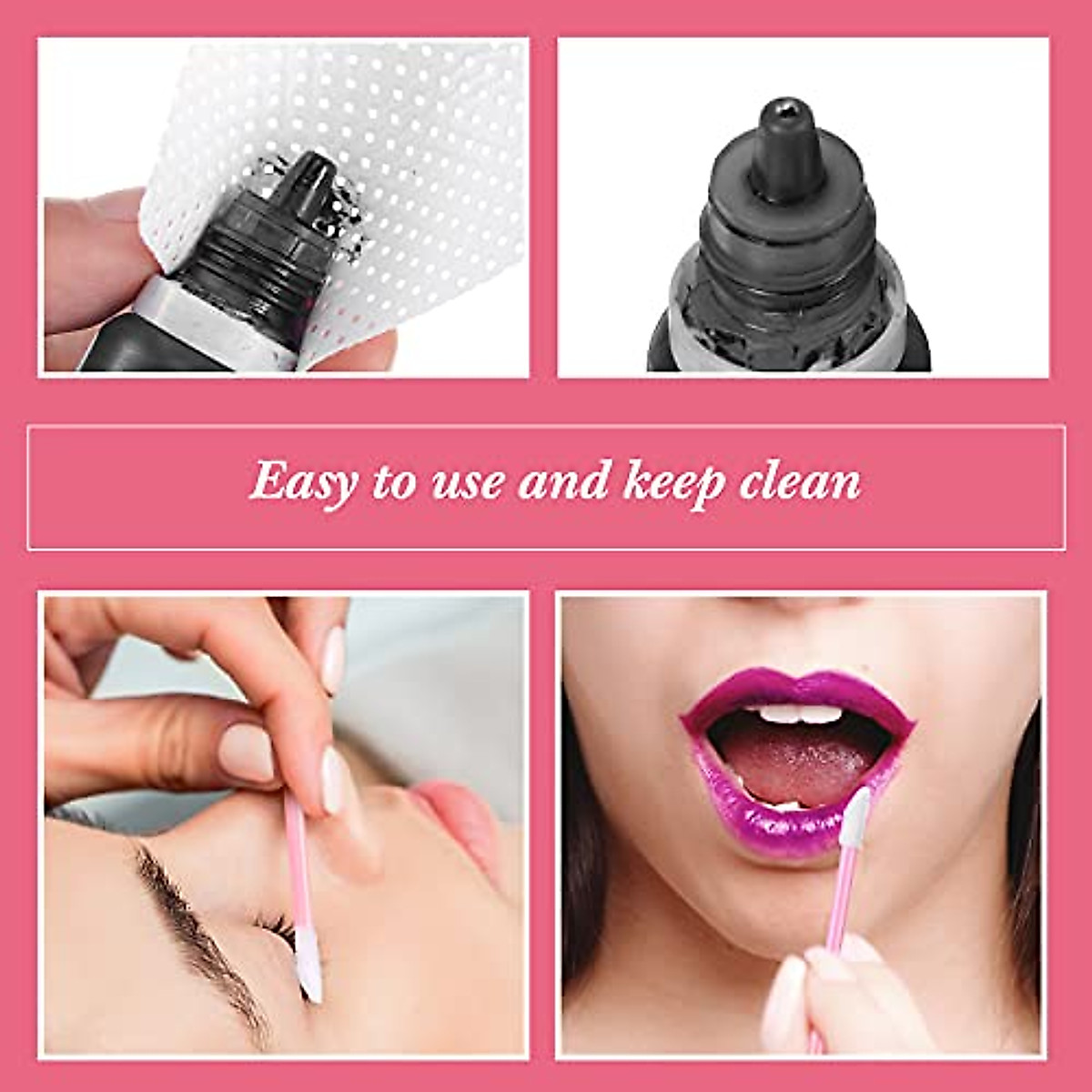 301 Pieces Lash Extension Supplies Set, Includes Eyelash Glue Storage Container, 200 Pieces Glue Wiping Cloth and 100 Pieces Disposable Lip Brushes for Lash Extension Grafting Eyelash (Pink)
