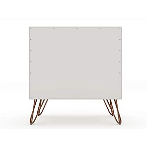 Manhattan Comfort Rockefeller Nightstand with Drawers, Mid Century Modern Bedside Table, Minimalist Display and Storage Organizer, Ideal for Bedroom and Living Room, Off-white