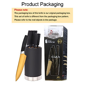 Kitchen Knife Set, 6 Pieces Professional Chef Knife Set with Block, Stainless Steel Sharp Nonstick Cooking Knife Set with Gold Blades, Kitchen Knife Block Set for Cutting, Slicing, Chopping (Gold)