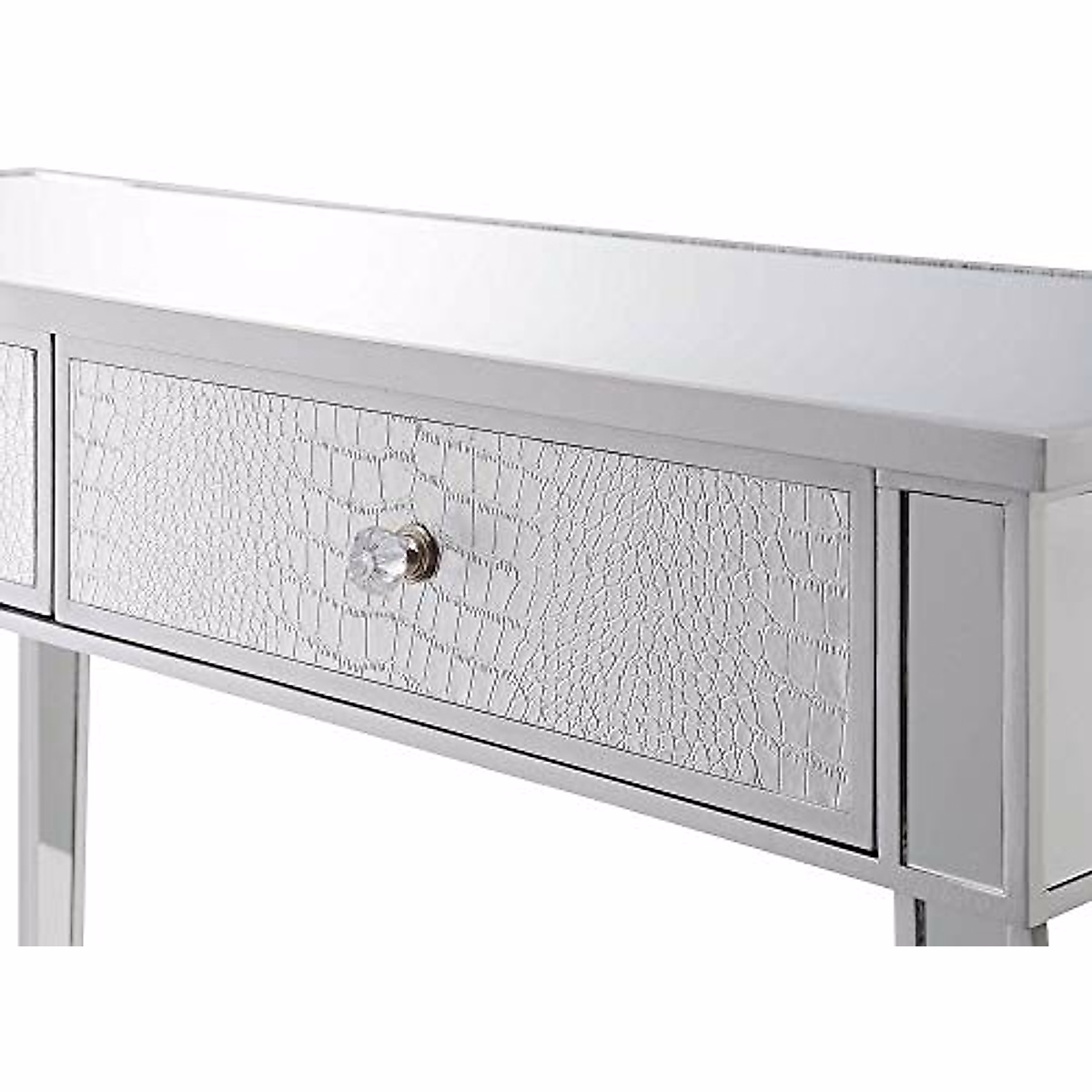 Convenience Concepts Vanity, Gold Coast Desk, Silver Faux Croc/Silver/Mirror