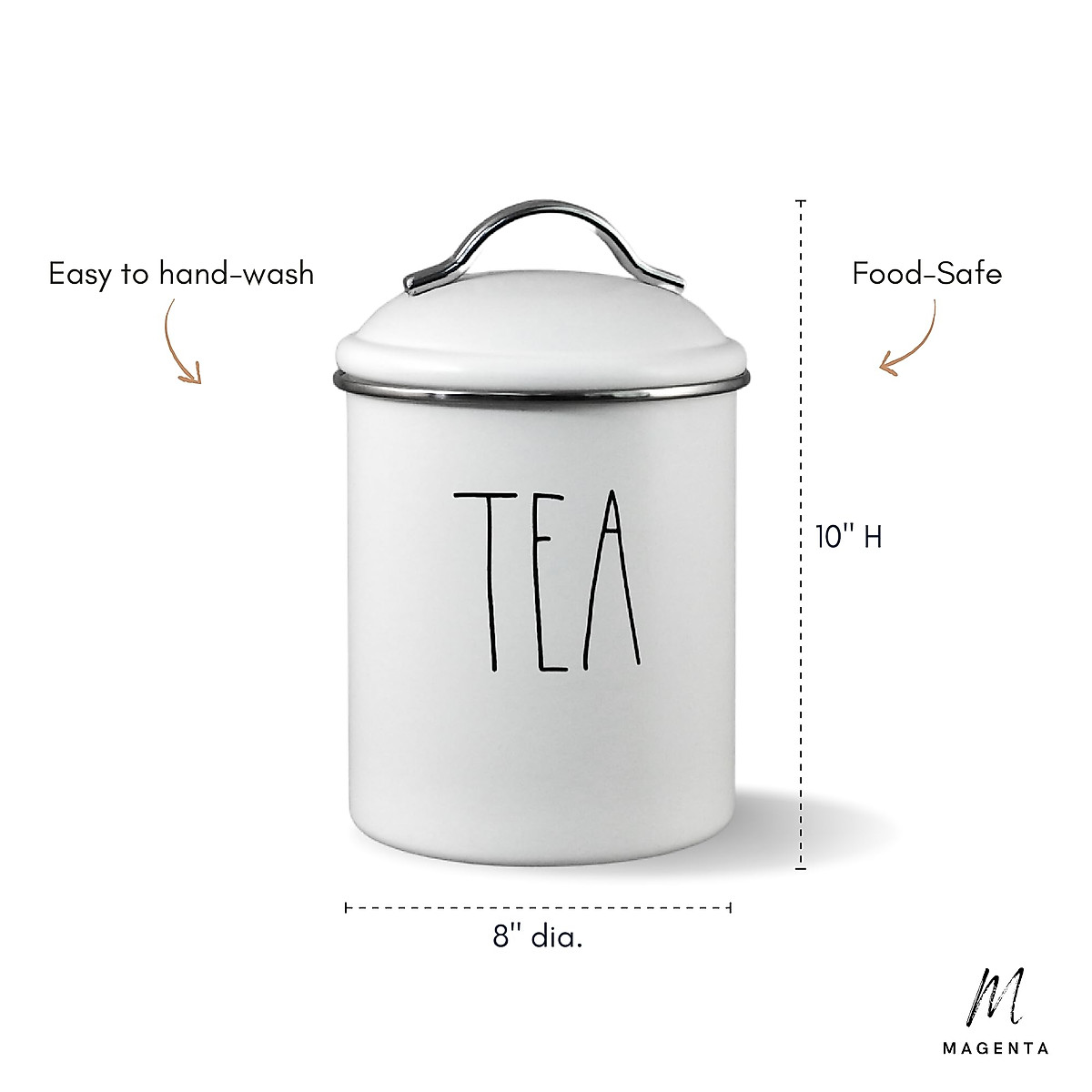 Rae Dunn Tin Tea Canister, Storage Tin with Lid and Elongated Writing