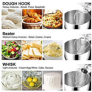 BONISO Stand Mixer,6.5-QT 800W 6-Speed Tilt-Head Food Mixer, Kitchen Electric Mixer with Dough Hook, Wire Whip & Beater