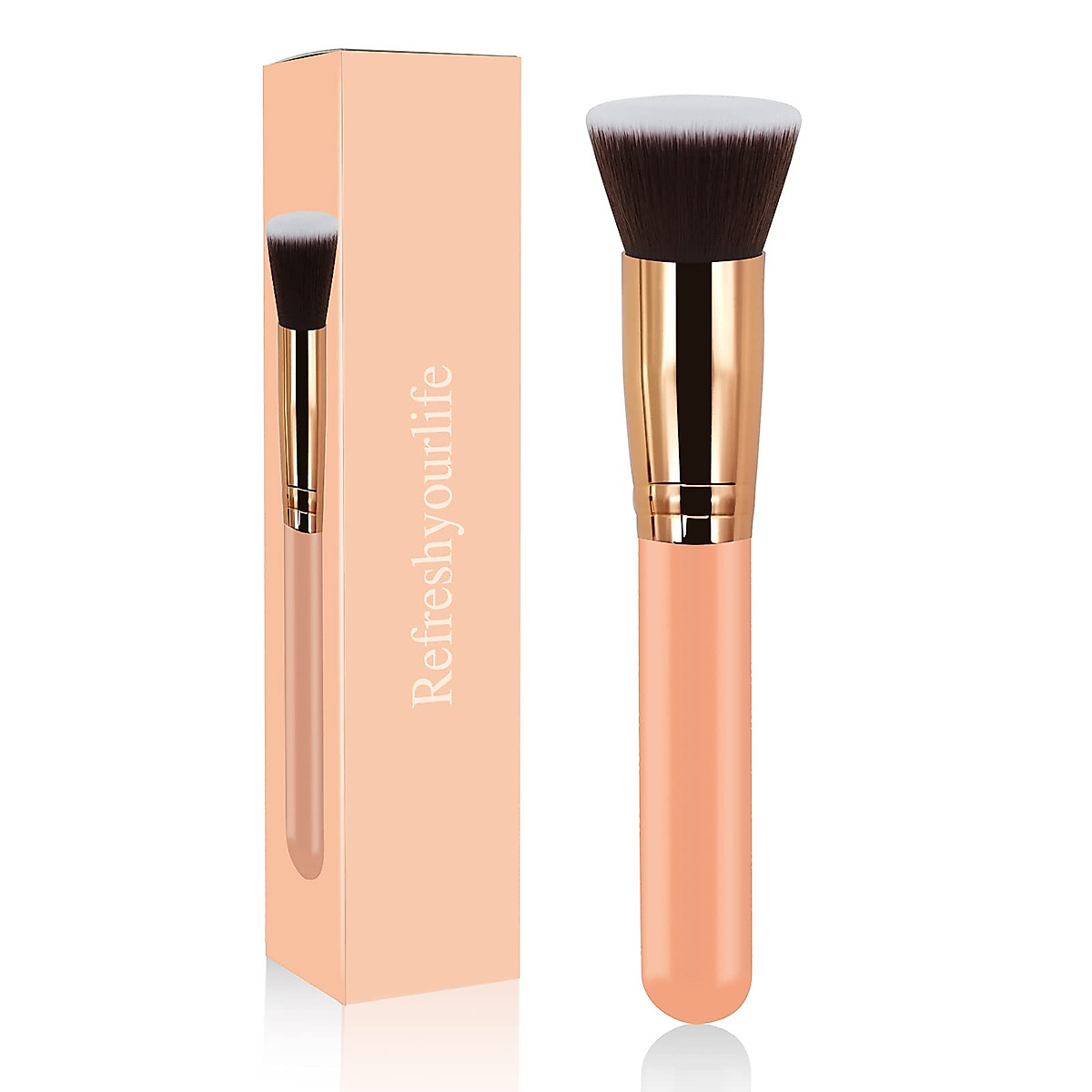 Foundation Brush, Flat Top Kabuki Brush by Refreshyourlife, Liquid Blending Mineral Powder Makeup Brush (Orange)
