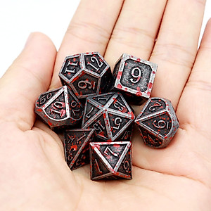 Haxtec Bloodstained Metal DND Dice Set Blood Polyhedral D&D Dice for Dungeons and Dragons Gift TTRPG Antique Metal Halloween Dice