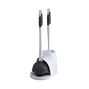 Clorox Toilet Plunger and Bowl Brush Combo Set with Caddy, White/Gray