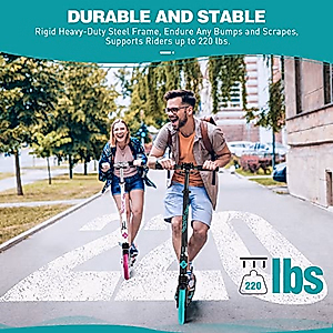 BELEEV V5 Scooters for Kids 6 Years and up, Folding Kick Scooter 2 Wheel for Adults Teens, 4 Adjustable Handlebar, 200mm Big Wheels, Lightweight Sports Commuter Scooter, up to 220lbs(Auqa)