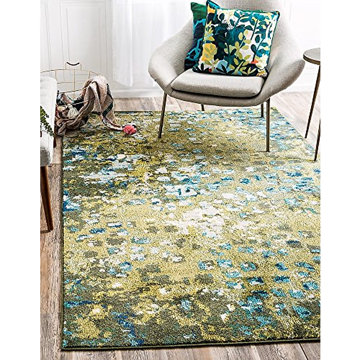 Unique Loom Jardin Collection Colorful, Vibrant, Abstract, Modern Area Rug, 5 x 8 ft, Green/Olive