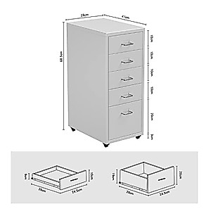 Howzone 5 Drawer Vertical File Cabinet,Home Metal Mobile File Cabinet, Office Organizer File Cabinet,Under Desk Vertical File Cabinet with Wheel,Assembly Required (White)