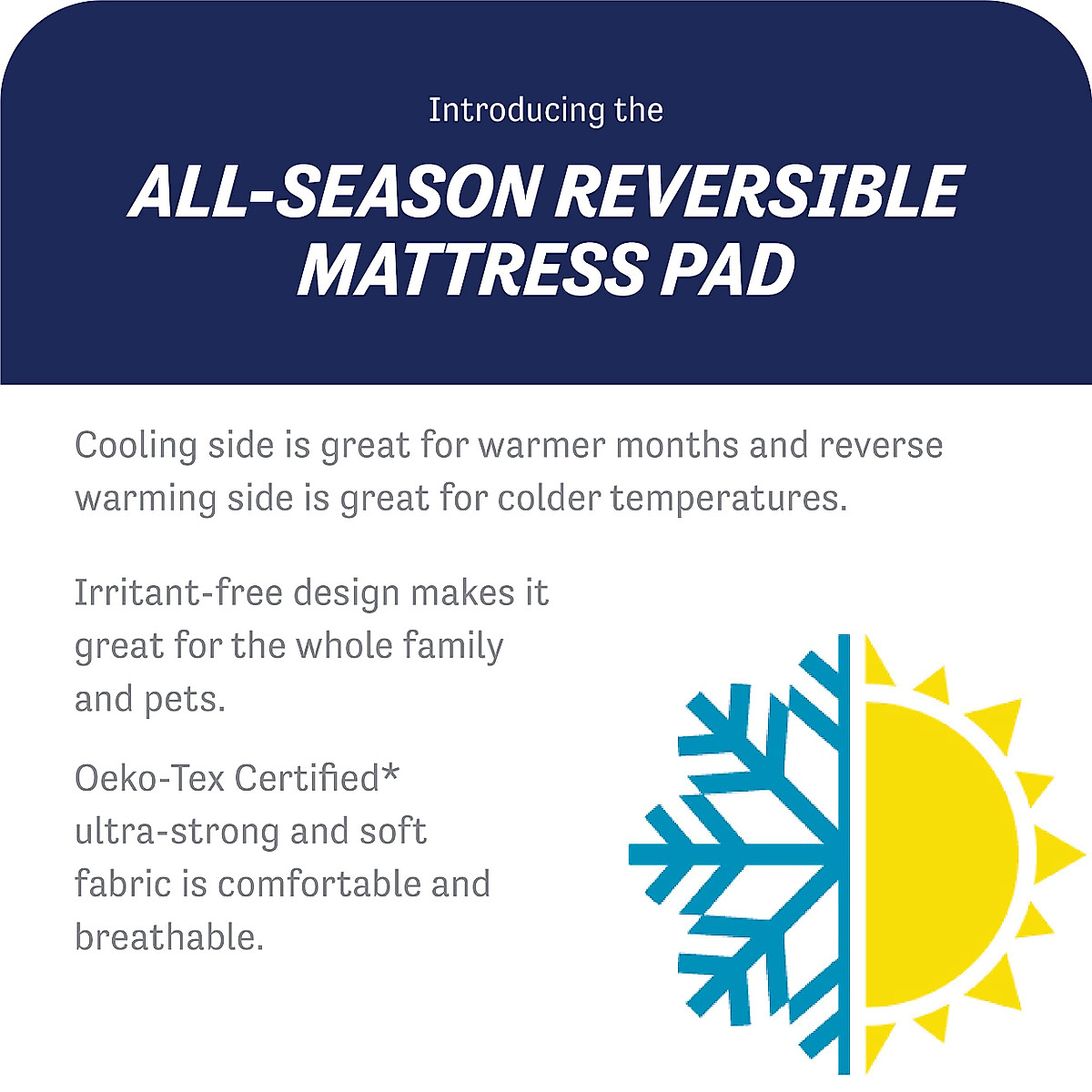 All-In-One Water-Resistant All-Season Cooling and Warming Reversible Fitted Mattress Pad, Full,White