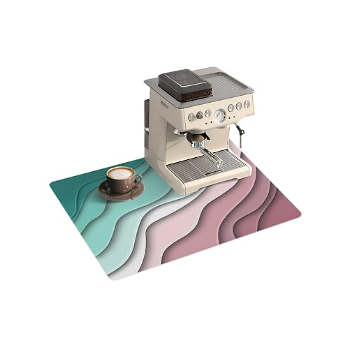 Geometric Wave Line Teal Pink Gradient Coffee Mat Coffee Maker Mat,Super Absorbent Coffee Bar Accessories,Modern Abstract Ocean Beach Non-slip Coffee Station Mat Dish Drying Pad,16x18in