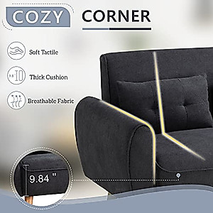 Shintenchi Small Modern Loveseat Couch Sofa, Mid Century Fabric Upholstered 2-Seat Sofa Couch Love Seats Furniture for Small Space,Living Room,Studio,Apartment with 2 Pillows,Black