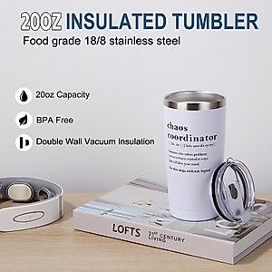 Docik Chaos Coordinator Gifts for Women, Boss Lady, Coworker, Employee, Mom, Wife, Nurse, Wedding Planner - Thank You, Teacher Appreciation, Birthday Gifts - 20oz Insulated Tumbler, White