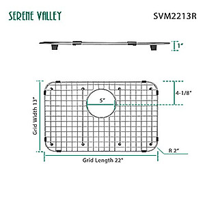 Serene Valley Sink Bottom Grid 22" X 13", Rear Drain with Corner Radius 2", Sink Protector SVM2213R