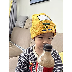 Wellcalmly Anime Beanie Unisex Knitted Hats, Cute Slouchy Warm Cap, Cartoon Winter Soft Headwear Hat for Men Women (Yellow)