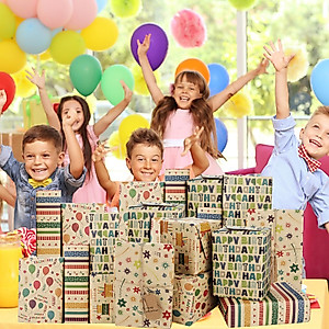 Prasacco Wrapping Paper Birthday Wrapping Paper Sheets-Recyclable Birthday Gift Wrap Set with Tag String-Eco Gift Wrapping Paper