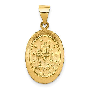 IceCarats 14K Yellow Gold Our Lady of Miraculous Medal Blessed Virgin Mary Necklace Charm Pendant 27.5mm x 14mm Only