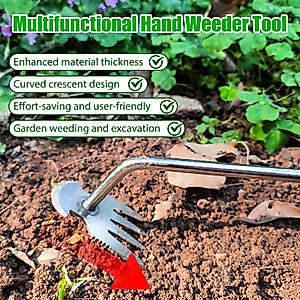 Amposei Weeding Artifact Uprooting Weeding Tool, Multifunctional Weeder, Hand Weeder Tool, Stand Up Weed Puller Tool with Handle for Garden Yard Farm Weed Removal (11in, Wood Handle)