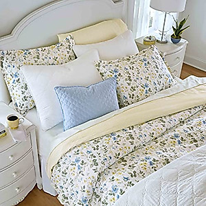 Laura Ashley Home - King Duvet Cover Set, Cotton Sateen Reversible Bedding with Matching Shams, All Season Home Decor (Meadow Floral Blue, King)