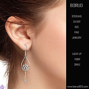 925 Sterling Silver Earrings, BoRuo Lotus Flower Yoga Earrings