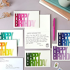 Best Paper Greetings 144 Pack Happy Birthday Cards Bulk Box Set with Envelopes for Students, Work, Office, Colorful Ombre Font (6 Designs, 4x6 In)
