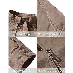 WenVen Men's Light Cotton Outwear Windbreaker Classic Military Jacket (Khaki, L)