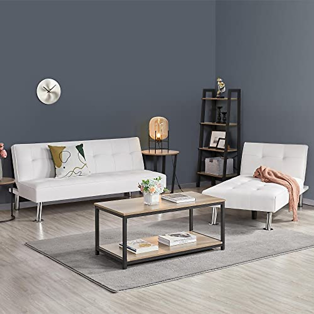Yaheetech Convertible Sectional Sofa Couch Modern Faux Leather Couch with Chrome Metal Legs L Shaped Sofa Bed with Chaise for Living Room White