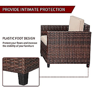 SUNCROWN 4-Piece Outdoor Patio Wicker Furniture Sofa Set, Sectional Conversation Set with Cushions & Tempered Glass Table