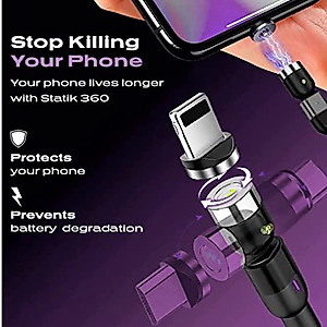 Statik 360 Magnetic Charging Cable - Magnetic USB C Charging Cable, Micro USB, 3-in-1 Magnet Tips Charge All Devices - Magnetic Charger Type C Magnetic Phone Charger - Magnetic Charger Cable 6ft/2m