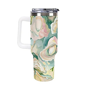 Oysters Watercolor Pattern Insulated Tumblers with Handle Stainless Steel Coffee Mug Funny Travel Cup with Lid Straw 40oz