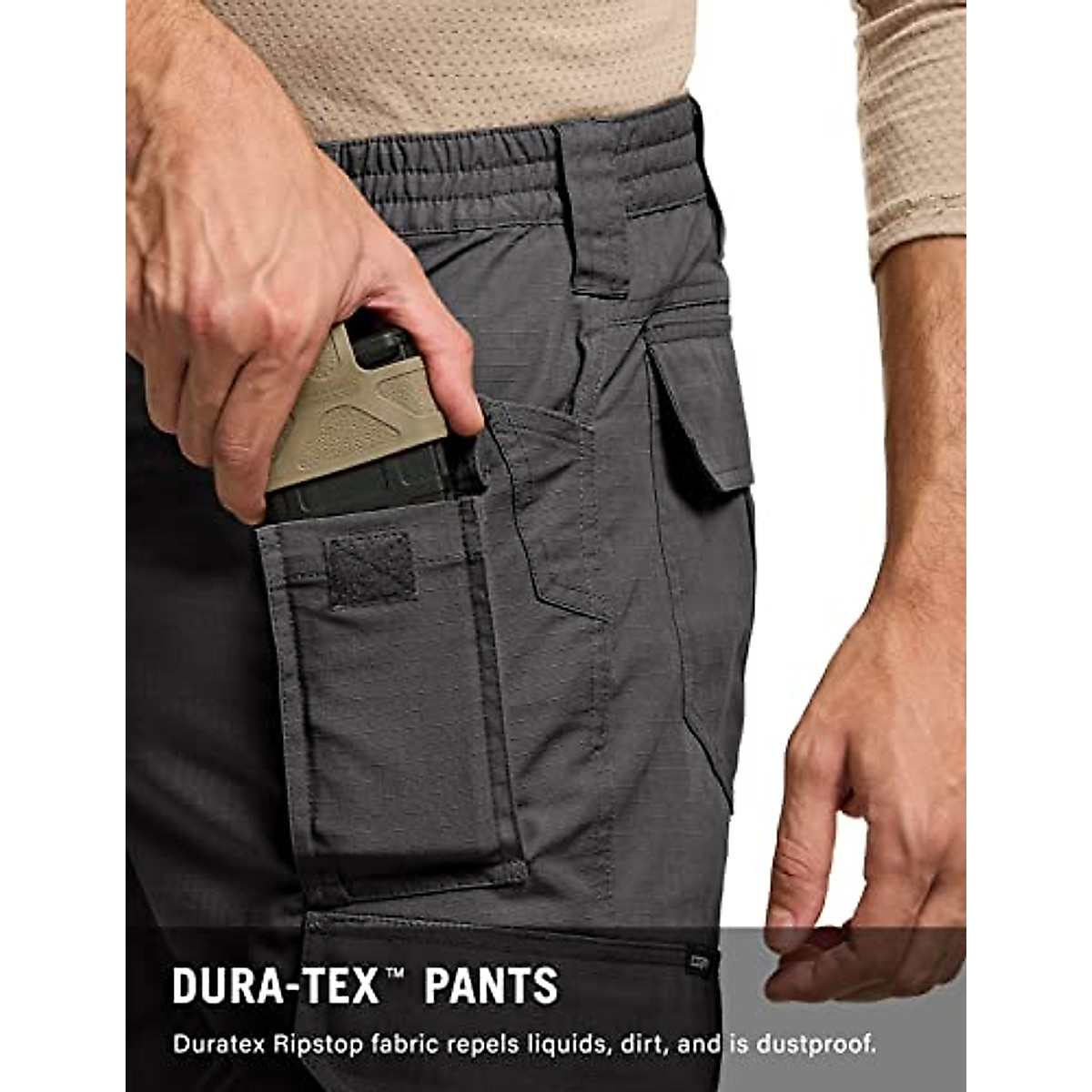 CQR Men's Tactical Pants, Water Resistant Ripstop Cargo Pants, Lightweight EDC Work Hiking Pants, Outdoor Apparel, Duratex Mag Pocket Charcoal, 32W x 30L