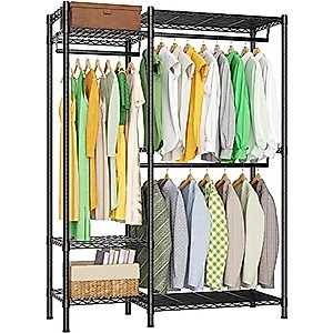 LEHOM G3 Garment Closet Rack Heavy Duty Freestanding Portable Wire Clothing Rack with Shelves, Adjustable, DIY Hanging Wardrobe Clothes Racks for Bedroom