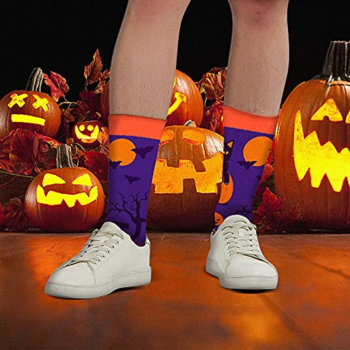 Funny Halloween Socks for Men Women Teen Boys- Pumpkin Cat Fun Novelty Cute Crazy Funky Dress Crew Cool Socks - Halloween Gifts Stockings Costumes Gifts for Cat Lovers