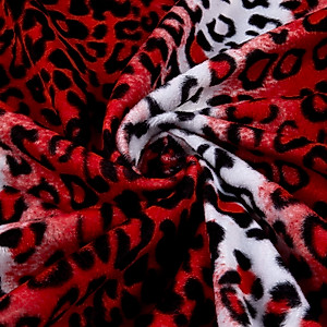 Fabric Base Velboa Smooth Wave Prints Leopard Red / White Fabric by the Yard