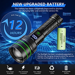 AHHZDZQ Super Bright LED Rechargeable Flashlight, 120,000 High Lumens Flashlights, XHM77.2 Zoomable Tactical Flashlight with 5 Modes, Brightest Waterproof Flashlights for Emergencies, Camping, Hiking