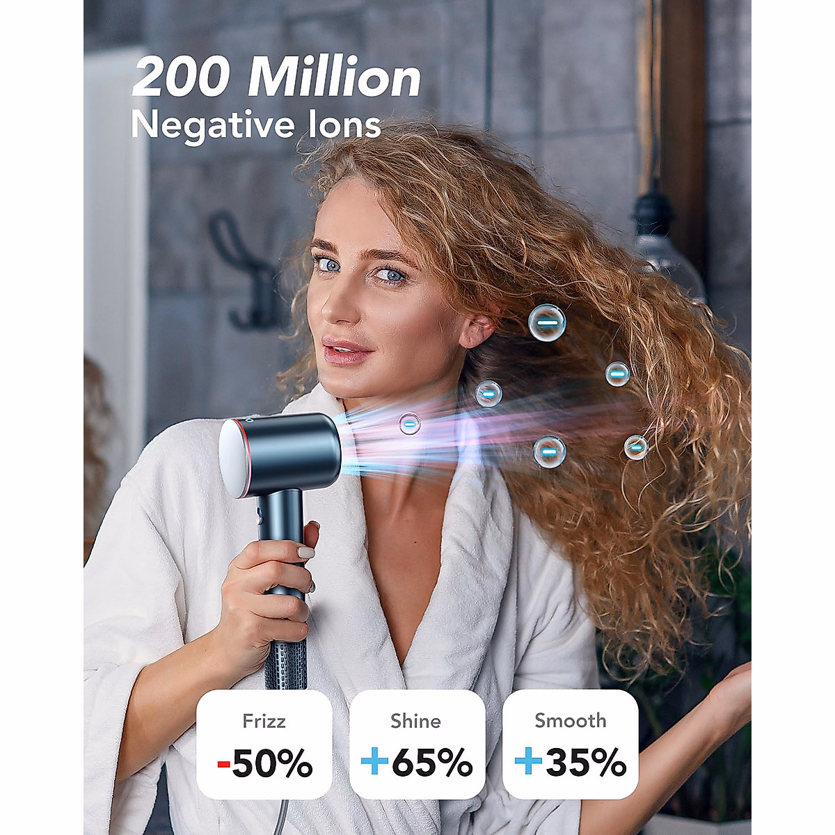 iDOO Hair Dryer with Diffuser for Women, Christmas Gifts, 1500W Blow Dryer for Curly Hair with 110,000 RPM High-Speed & 200 Million Neg Ions, Travel Hairdryer Blowdryer, Secadora de Pelo para Mujer