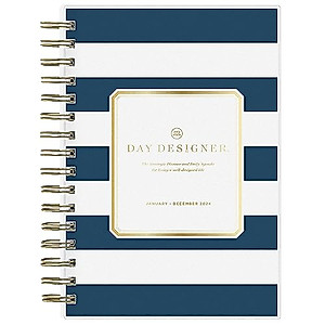 Day Designer for Blue Sky 2024 Daily and Monthly Planner, 5" x 8", Frosted Cover, Wirebound, Navy Stripe (103623-24)