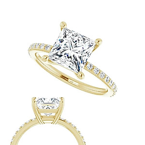 Handmade 18K Gold 2 CT Princess Cut VVS1 Colorless Moissanite Engagement Ring for Women Bridal Set Moissanite Wedding Ring for Gifts (Yellow Gold, 6.5)
