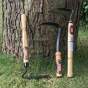 Elegital Kana Hoe 217 Japanese Garden Tool - Hand Hoe/Sickle is Perfect for Weeding and Cultivating. The Blade Edge is Very Sharp. (Beige-023)