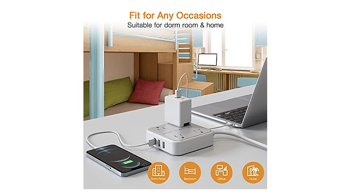 TESSAN Power Strip with 3 USB Ports - Versatile & Compact
