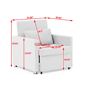 Futon Folding Single Chair Bed,Convertible Sleeper Sofa 2-in-1 Pull Out Lounge Chair Beds with Pillow&Pocket for Living Room Apartment Office（Grey）