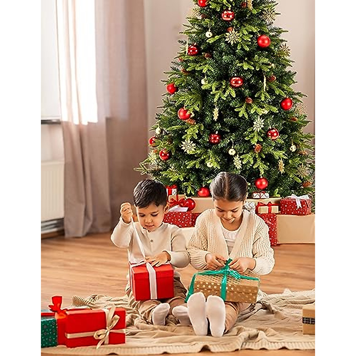 7.5ft Artificial Christmas Tree Holiday Xmas Tree w/ 1,400 Branch Tips, Christmas Tree Decorations, Christmas Tree Stand Metal Hinges & Foldable Base, Easy Assembly for Home, Office, Party Decoration