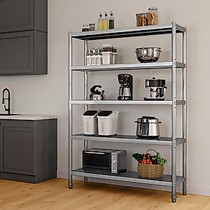YITAHOME NSF Stainless Steel Shelves, 60"*18"*72" 5 Tier Storage Shelf, Heavy Duty Shelving for Kitchen Garage Office Restaurant Warehouse, 201 Bright Silver