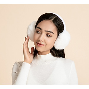 ZLYC Womens Girls Genuine Rabbit Fur EarMuffs Adjustable Ear Warmers, White