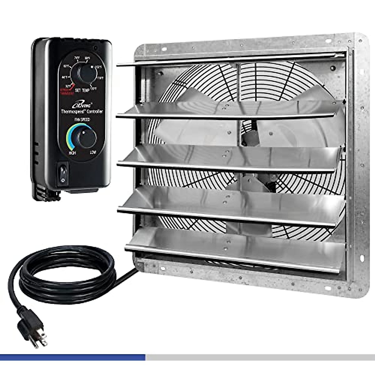 iLIVING 18" Wall Mounted Shutter Exhaust Fan, Automatic Shutter, with Thermostat and Variable Speed controller, 0.85A, 1736 CFM, 2600 SQF Coverage Area Silver (ILG8SF18V-ST)