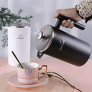 CoffeeKof Stainless Steel French Press Coffee Maker With Thermometer.Double Insulated Coffee Press,34 0Z,Black.