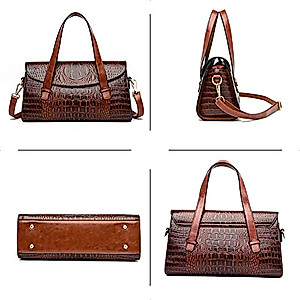 Chikencall Women Handbag Crocodile Pattern Leather Top-Handle Bag Flap Shoulder Bag Crossbody Purse Satchel for Work Shopper travel Brown